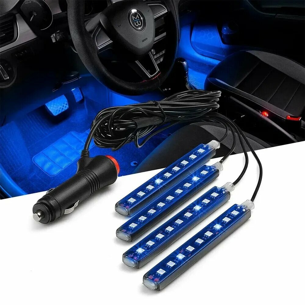 Светодиодная подсветка салона и зоны ног автомобиля ElectroKot 4 модуля 36 LED красная 1 шт