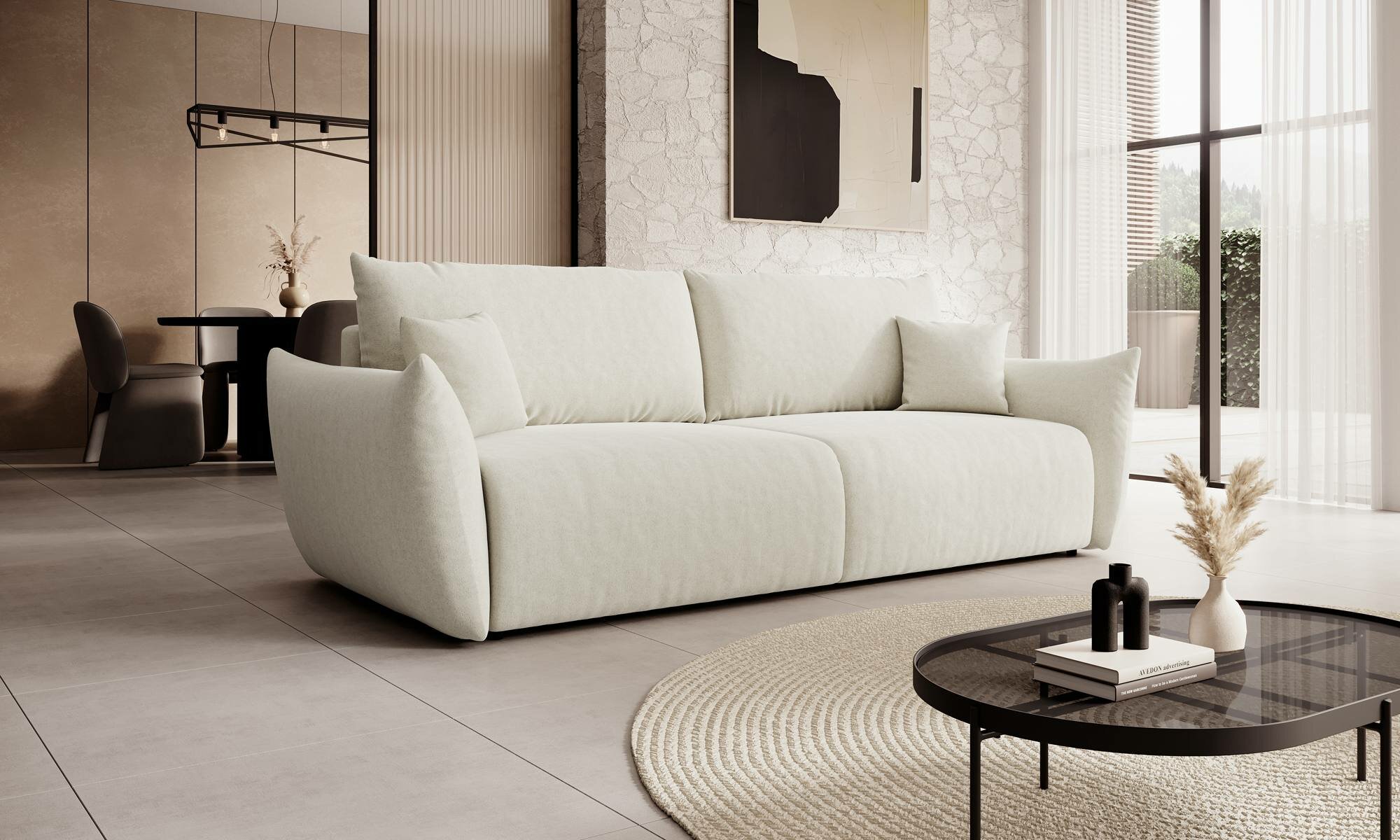 Диван раскладной "Лаунж Лофт" ДиванРус, еврокнижка, 245*100см, спальное 200*150, велюр, бежевый, ящик для белья