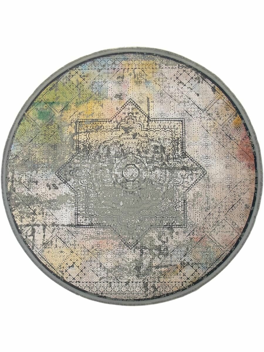 Ковер премиальный иранский высокоплотный, круглый 2 на 2 м, на пол в спальню, гостиную, 100% хлопок, эвкалиптовый шелк, круг размер 200х200 см