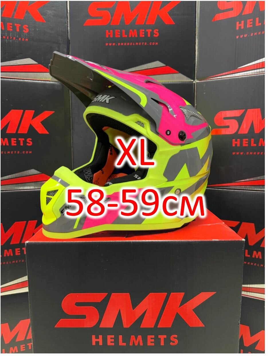 Мотошлем кроссовый SMK ALLTERRA X-POWER, цвет желтый неон/черный/фуксия (XL, размер 58-59см)