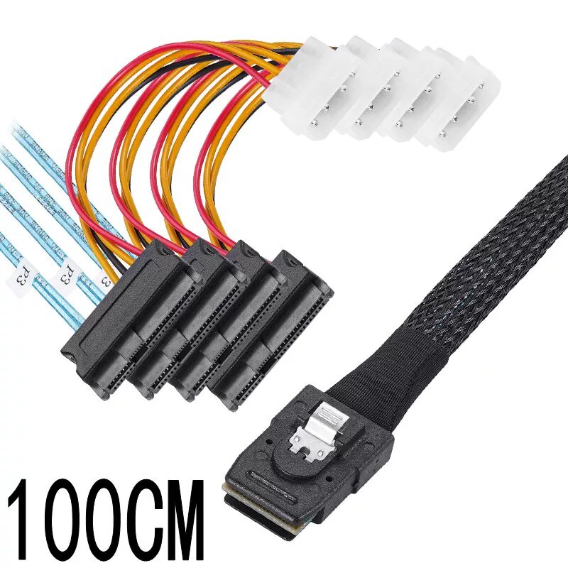 Кабель 8087 к 4 разъемам SFF8482 SAS с разъемом 4PIN SATA питания, длина 1 метр для серверных массивов