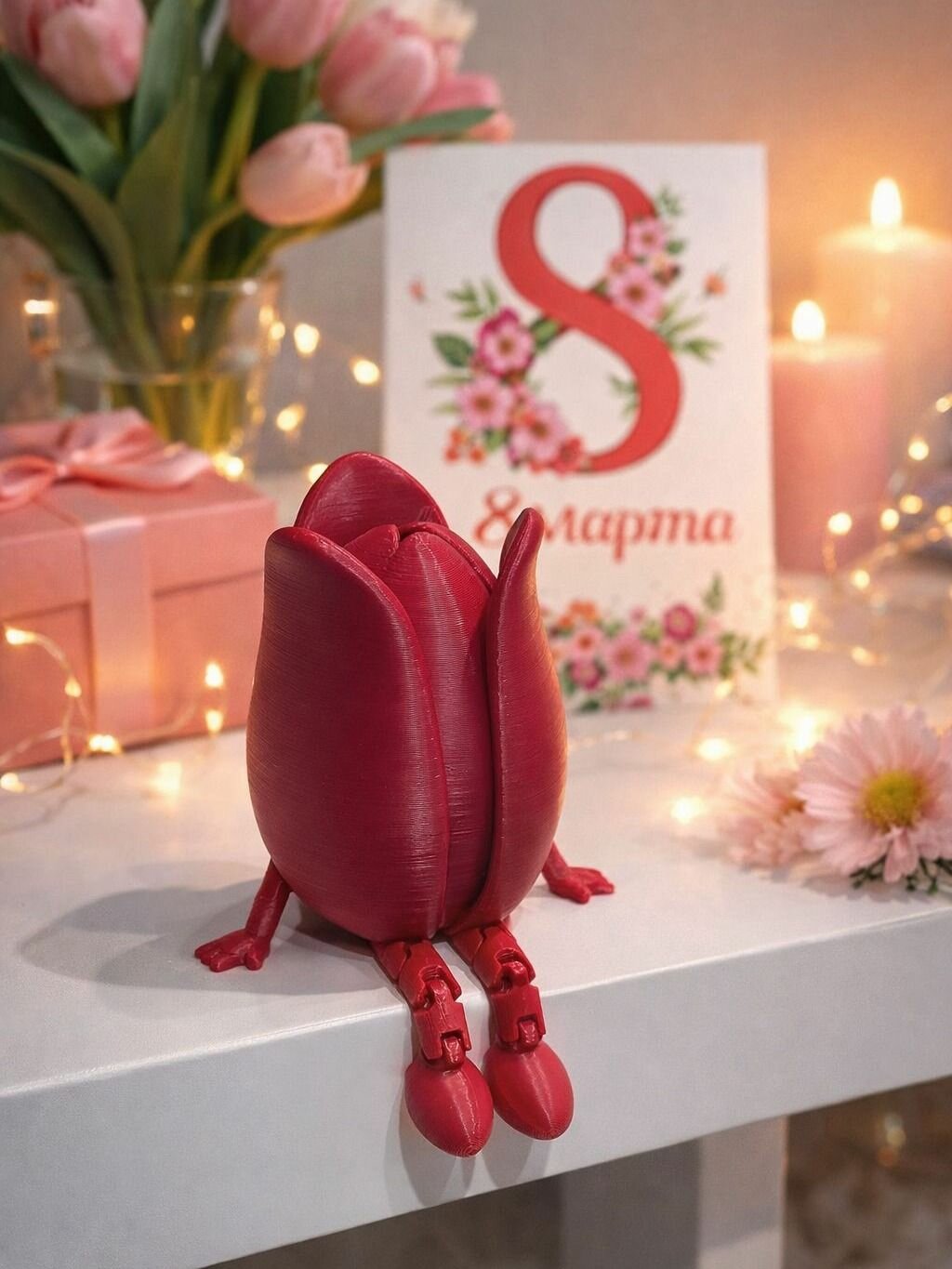 Тюльпан с ножками 3D мини фигурка 7 см, подарок на 8 Марта