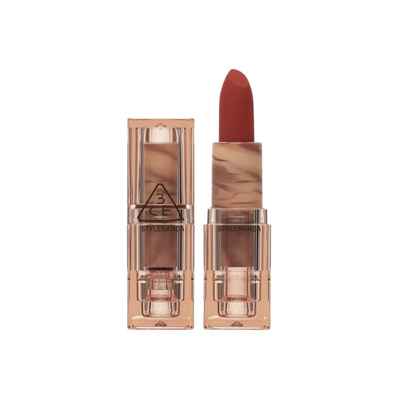 Помада женская 3CE Velvet Complexion, оттенок #UNSTAINED RED, матовая, акриловая прозрачная упаковка, 3.5г