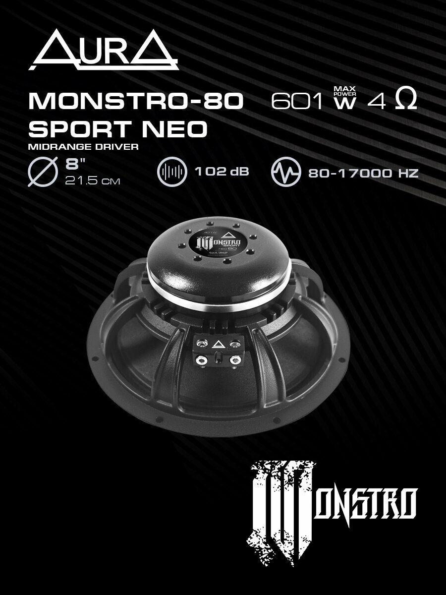 Эстрадная СЧ акустика AurA MONSTRO-80 SPORT NEO / 8″ (20.3 см), 601 Вт