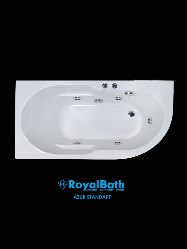 Гидромассажная ванна акриловая угловая левая Royal Bath Azur 150х80х60 с каркасом и панелью COMFORT
