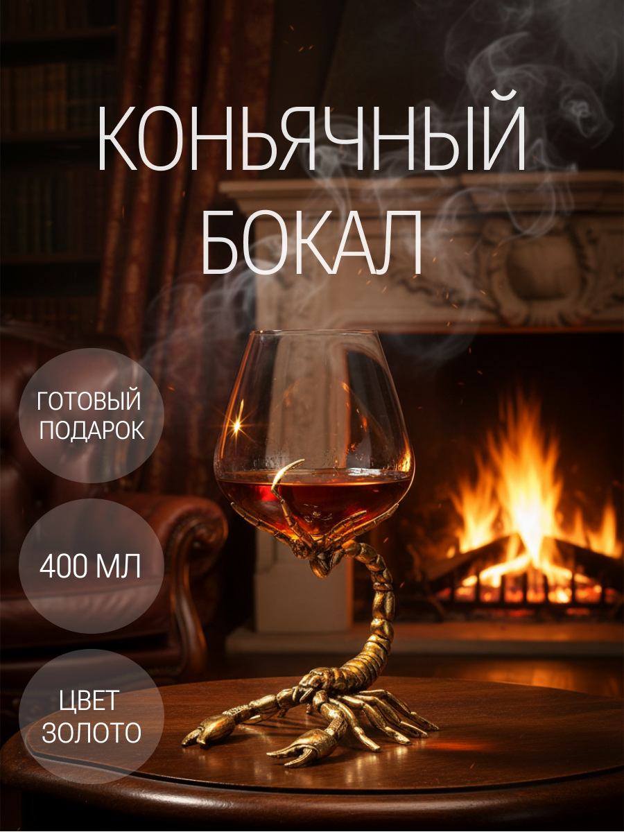 Коньячный бокал подарочный "Скорпион", золото, 400 мл, в подарочной коробке