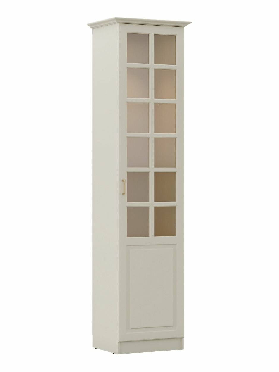 Шкаф-витрина Лорето с полками, 58,2х43,5х224,3 см, Слоновая кость С карнизом