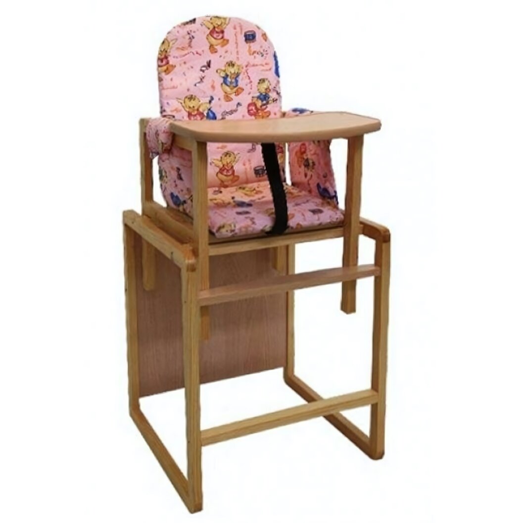 Стульчик-трансформер для кормления «Алекс» розовый, массив сосны, съемные подлокотники, пояс безопасности