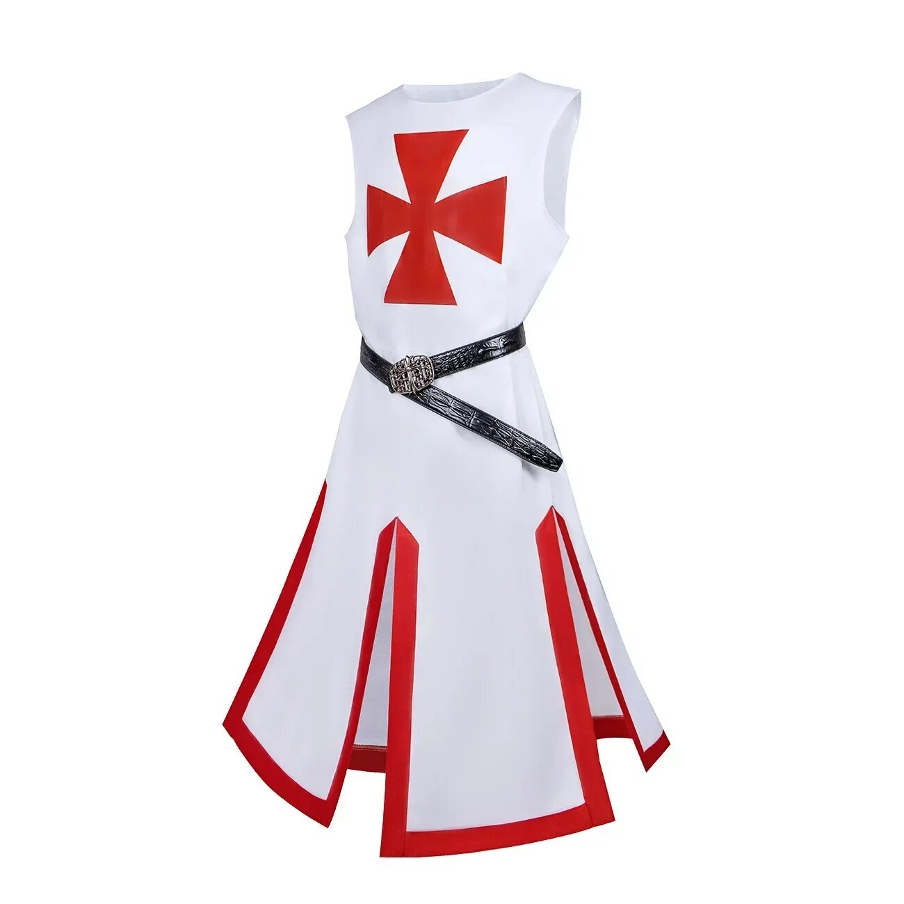 Мужская средневековая туника рыцаря Тамплиеров Mikuru Белый, 4XL, Sleeveless no belt