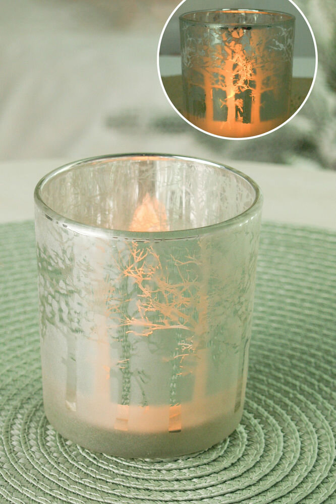 Стеклянный подсвечник белый ЛЕС, 8 см, Koopman International AAE325830-2