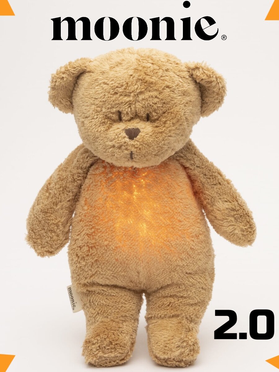 Мягкая игрушка для сна MOONIE ORGANIC 2.0 мишка с розовым шумом и ночником Cappuccino