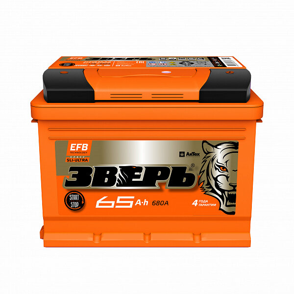 Аккумулятор автомобильный Зверь EFB 65.0 А/ч 680 А ОП (242x175x190) L2 242x175x190