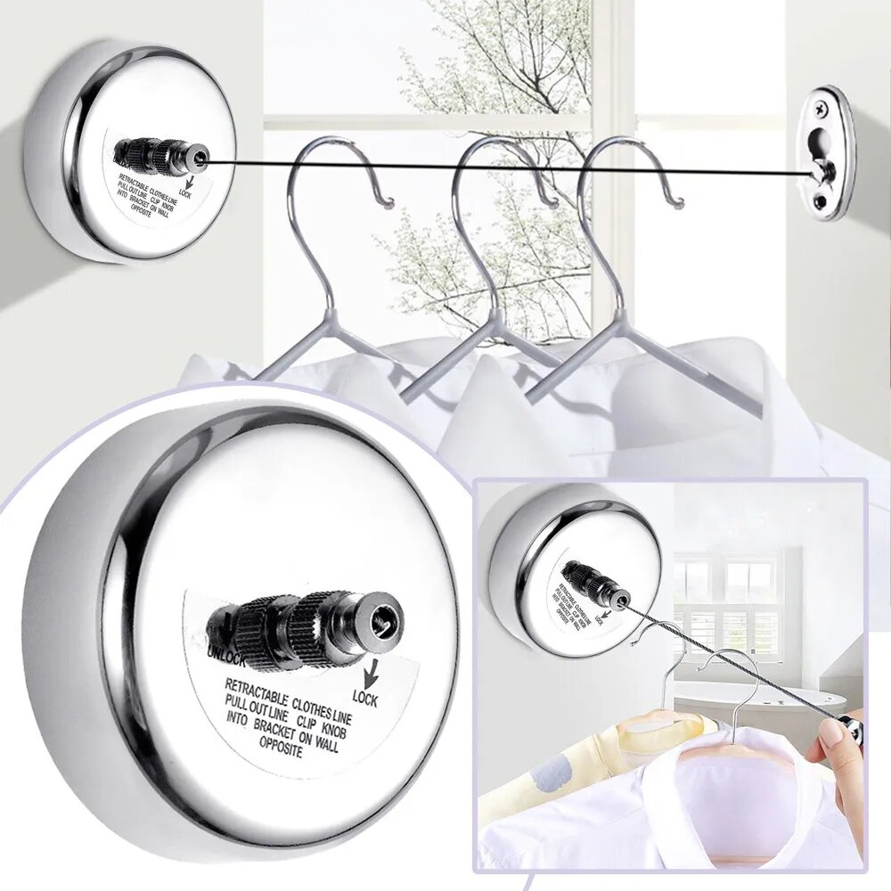 Телескопическая невидимая бельевая веревка из нержавеющей стали для установки в помещении без перфорации