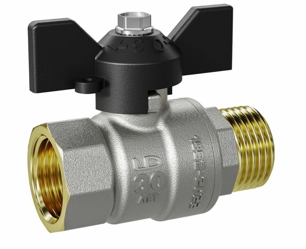 Кран шаровый латунный LD Pride внутренний/наружний, бабочка Ду15 (1/2")