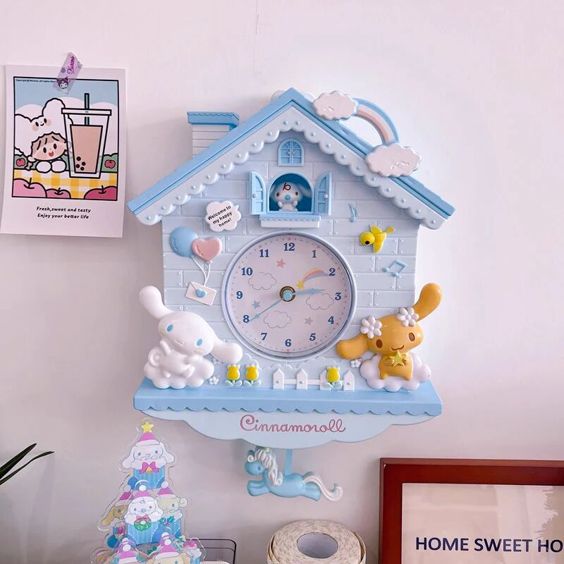Настенные часы Hello Kitty, собачка My Melody в виде коричной собачки, маятниковые часы в виде собачки-пудинга, милое украшение для девичьей комнаты.