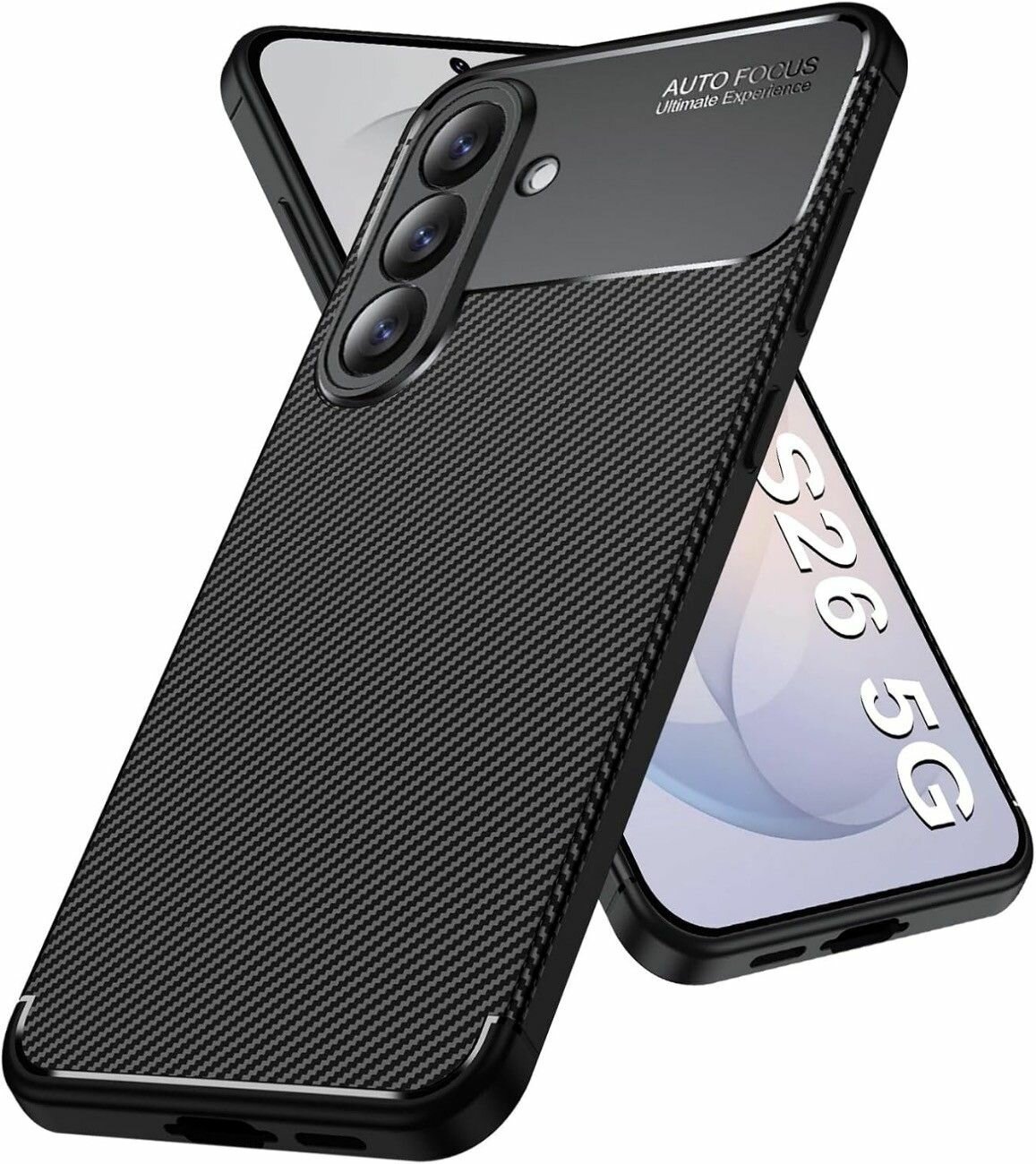 Чехол на Samsung Galaxy S26 силиконовый под карбон противоударный чёрный