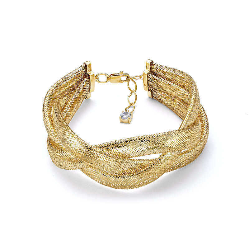 Браслет-нить, желтое золото, 585 проба, фианит