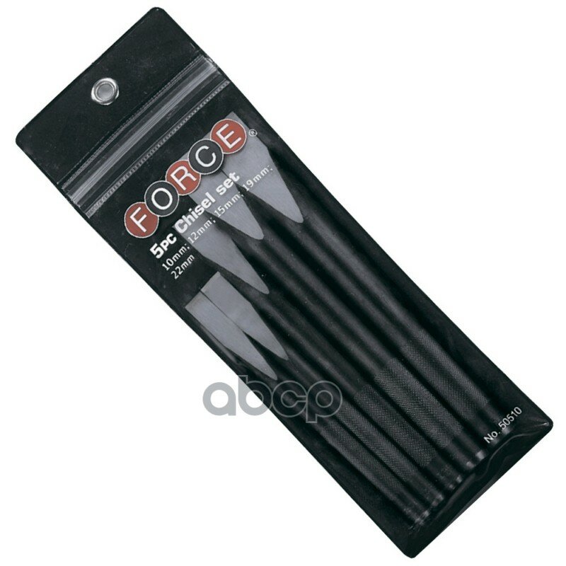 Набор зубил 10х150мм, 15х180мм, 19х200мм, 12х150мм, 22х200мм 5пр. F-50510 FORCE FORCE арт. 50510
