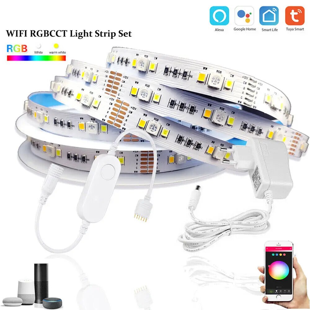 Светодиодная лента RGB+CCT 3M, EU Plug, Ip20