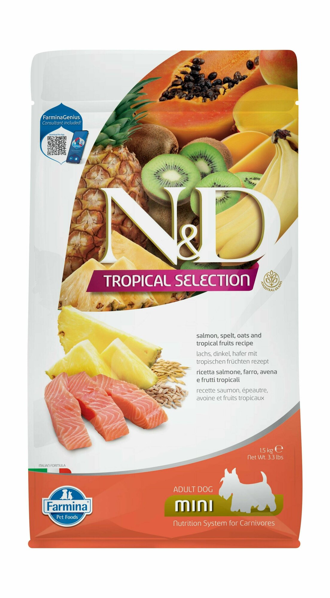 Farmina ND Tropical Selection Salmon Adult Mini - Сухой корм для собак мелких пород, с лососем (1.5 кг)