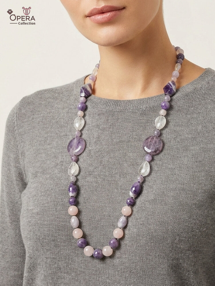 Бусы Minera, аметист, горный хрусталь, розовый кварц