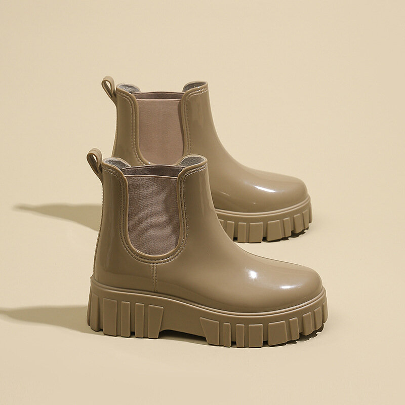 Женские резиновые туфли, резиновые сапоги челси до середины икры, эластичные резиновые сапоги, сапоги Мартин, нескользящие водонепроницаемые сапоги, резиновые сапоги, галошиРазмер обуви. EU:36