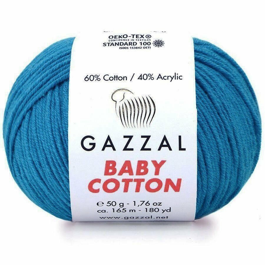 Пряжа Gazzal BABY COTTON 3428 т. бирюза (5 мотков)