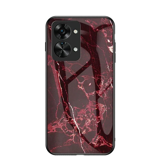 Чехол Oneplus Nord 2T Black Red мраморный, закаленное стекло
