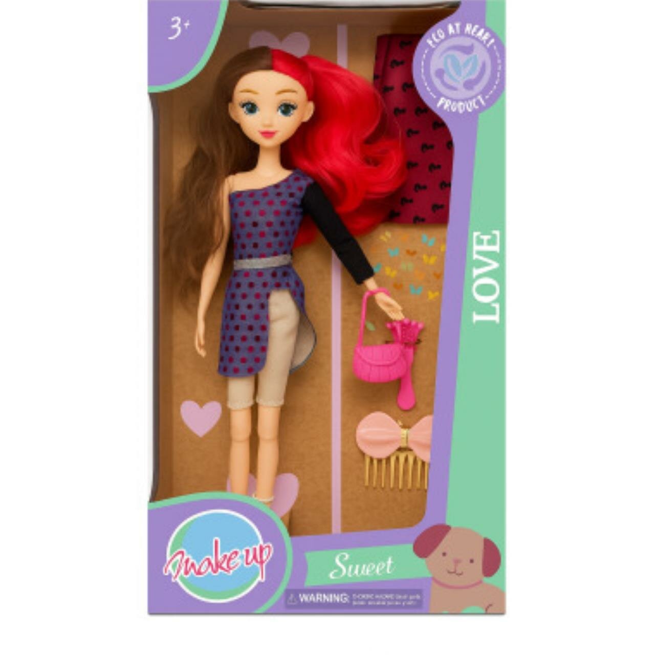 Кукла GLO-UP 25 см с аксессуарами (коричневые и красные волосы)