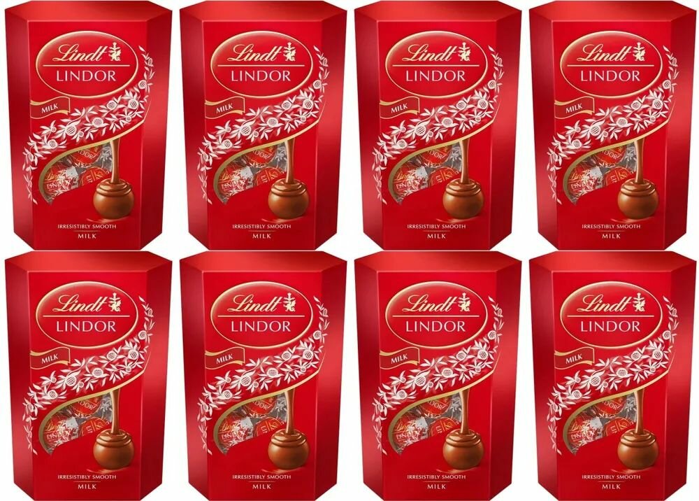 Шоколадные конфеты Lindt Lindor, молочный шоколад с тающей начинкой, 200 г, 8 шт.
