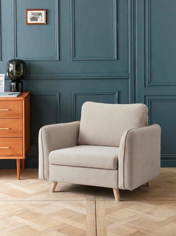 Кресло-кровать Брендосс 6135, кресло раскладное, цвет бежевый, износостойкий велюр, спальное место, механизм Юниор