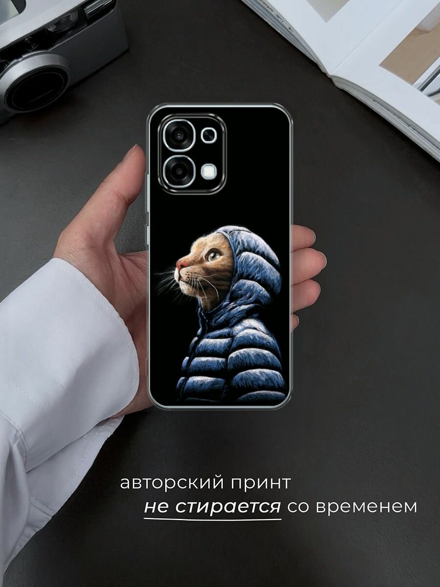 Силиконовый чехол на Oppo A6 Pro / Оппо A6 Про с принтом Кот в капюшоне — фото 1