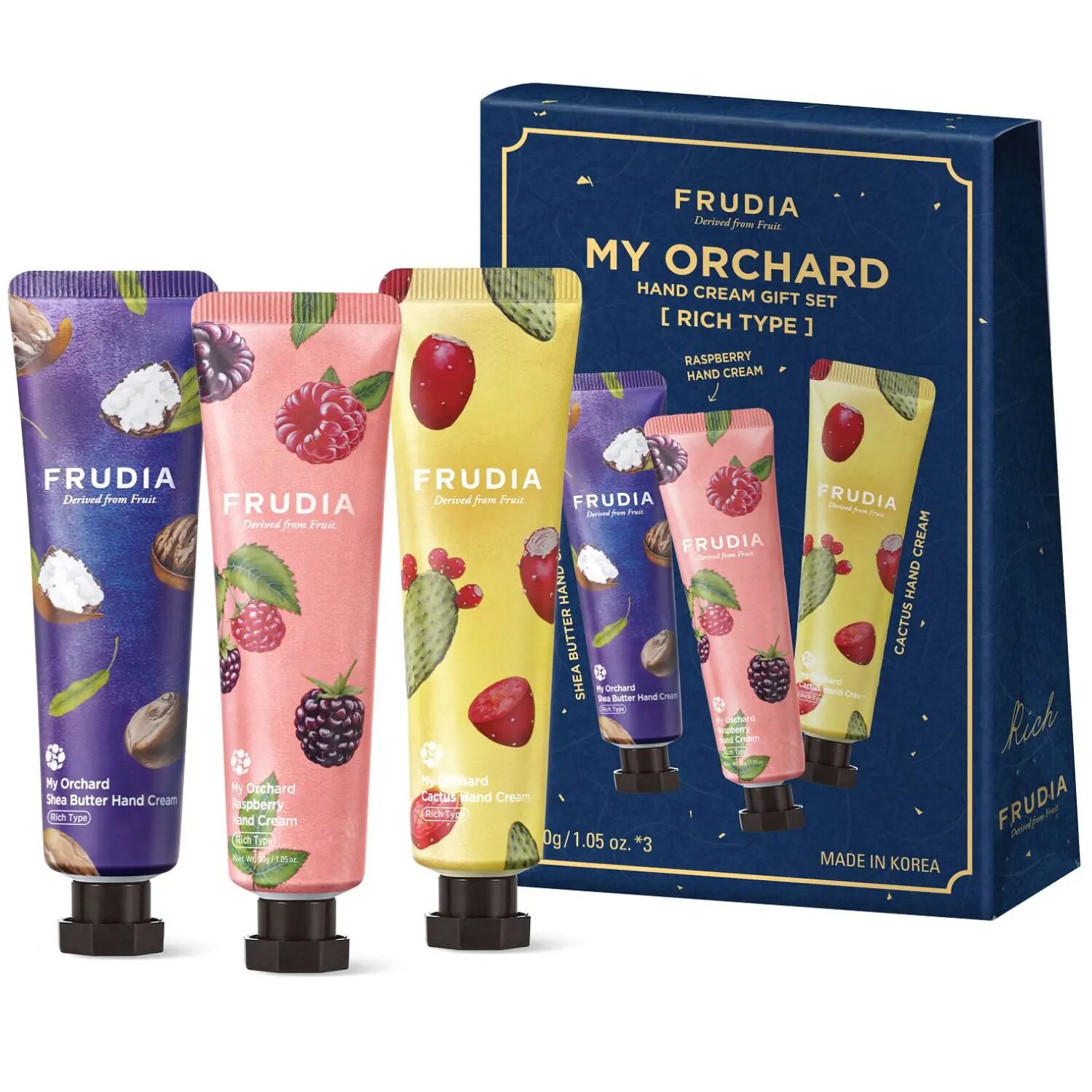 Подарочный набор насыщенных кремов для рук "Фруктовый сад": масло ши + малина +кактус