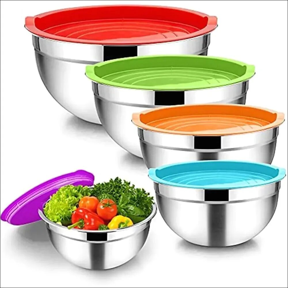 Набор для выпечки из нержавеющей стали, набор мисок с крышками разного цвета