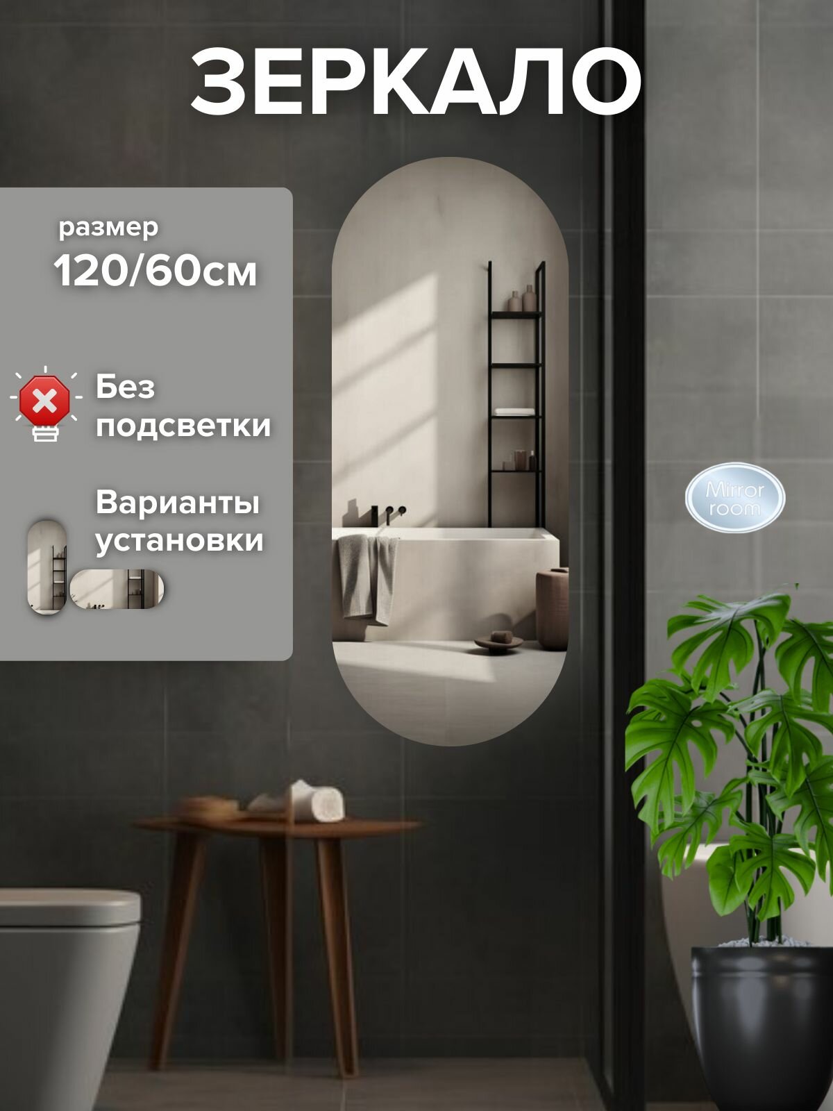 Зеркало без подсветки в ванную капсула 120х60