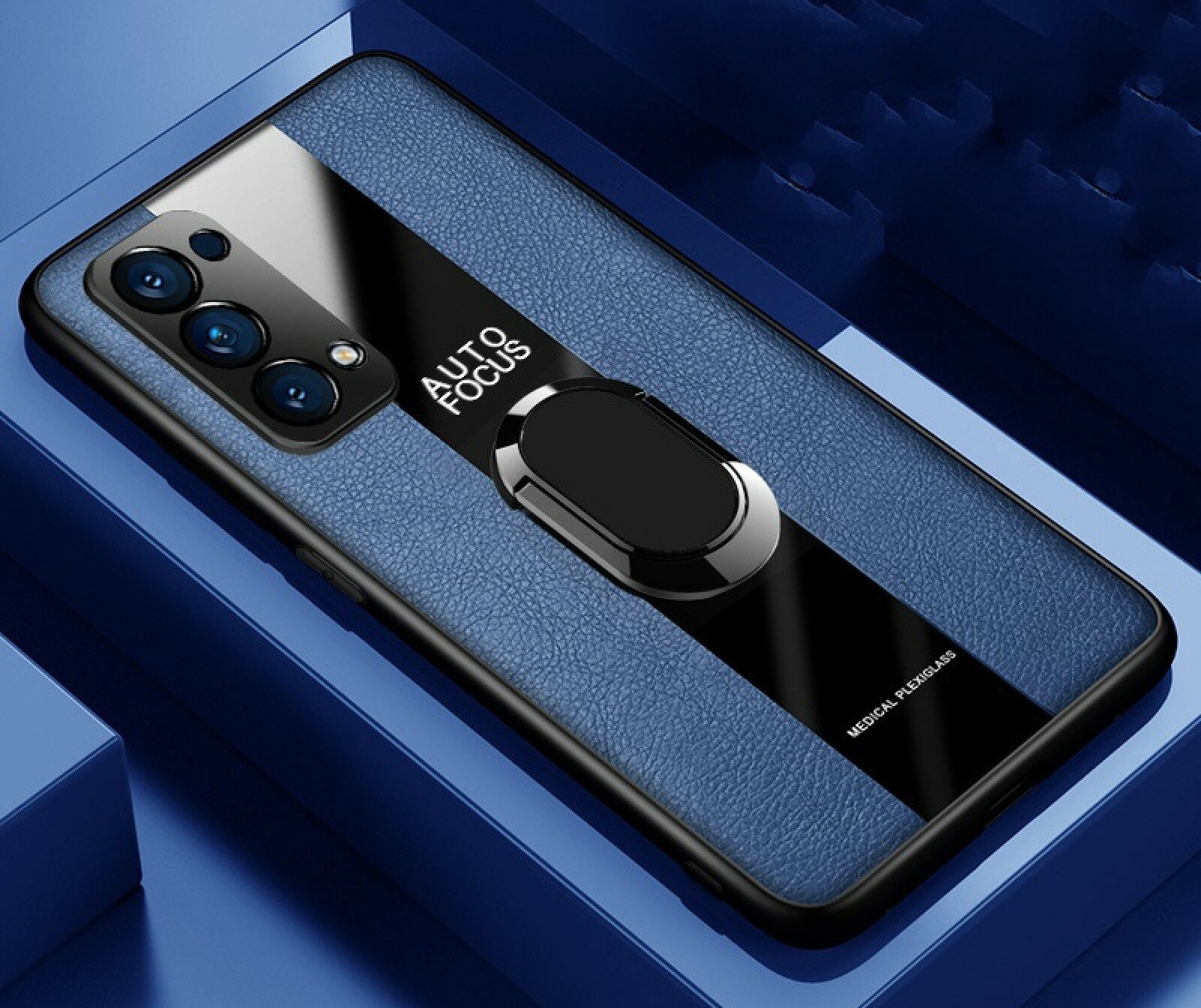 Чехол-панель MyPads для Oppo Reno 5 из силикона с дизайном под кожу и стеклянной вставкой, синий