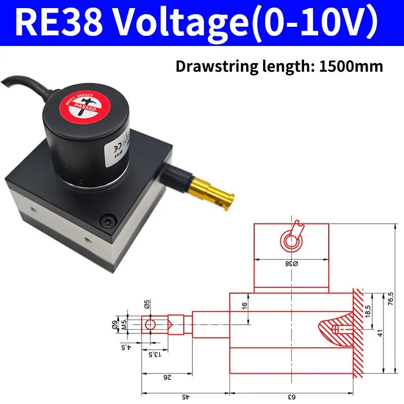 Датчик перемещения RE38, 1500 мм, 0-10V