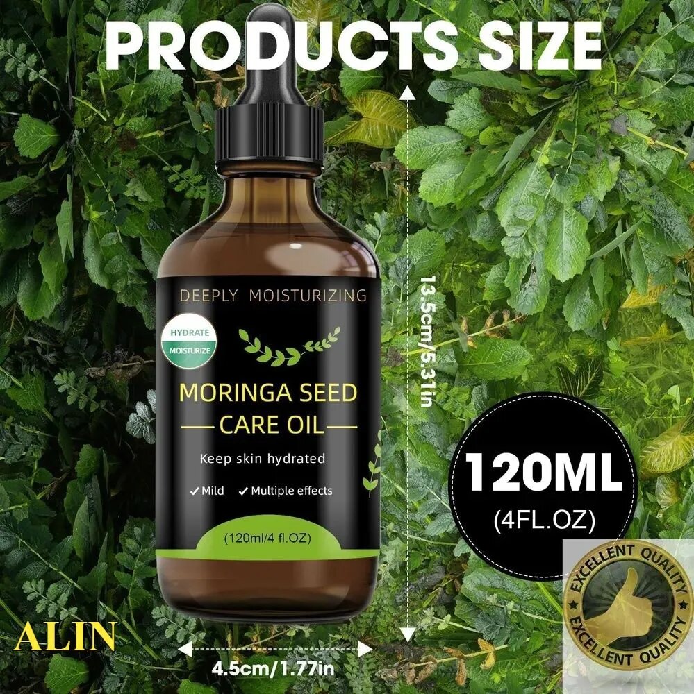 Органическое масло семян моринги, 100% чистое, холодного отжима, нерафинированное масло моринги для лица, ухода за кожей и роста волос, Aceite de Moringa para la Cara, против старения (4 унции/120 мл)