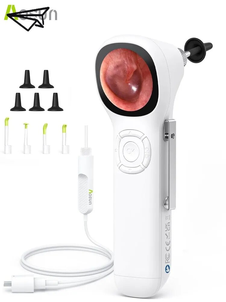 Aosun SA-160 Digital Otoscope Ear Scope - High Definition, with 3.9mm Camera, LED Lights and USB Cable
