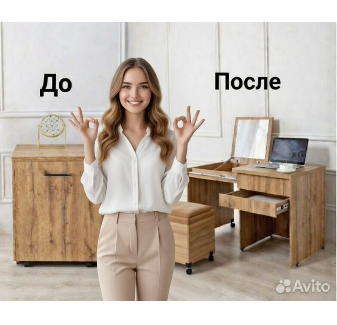 Письменный стол AURAWOOD, 60 x 60 x 75, раскладной с ящиком, зеркалом и колесиками (дуб вотан)