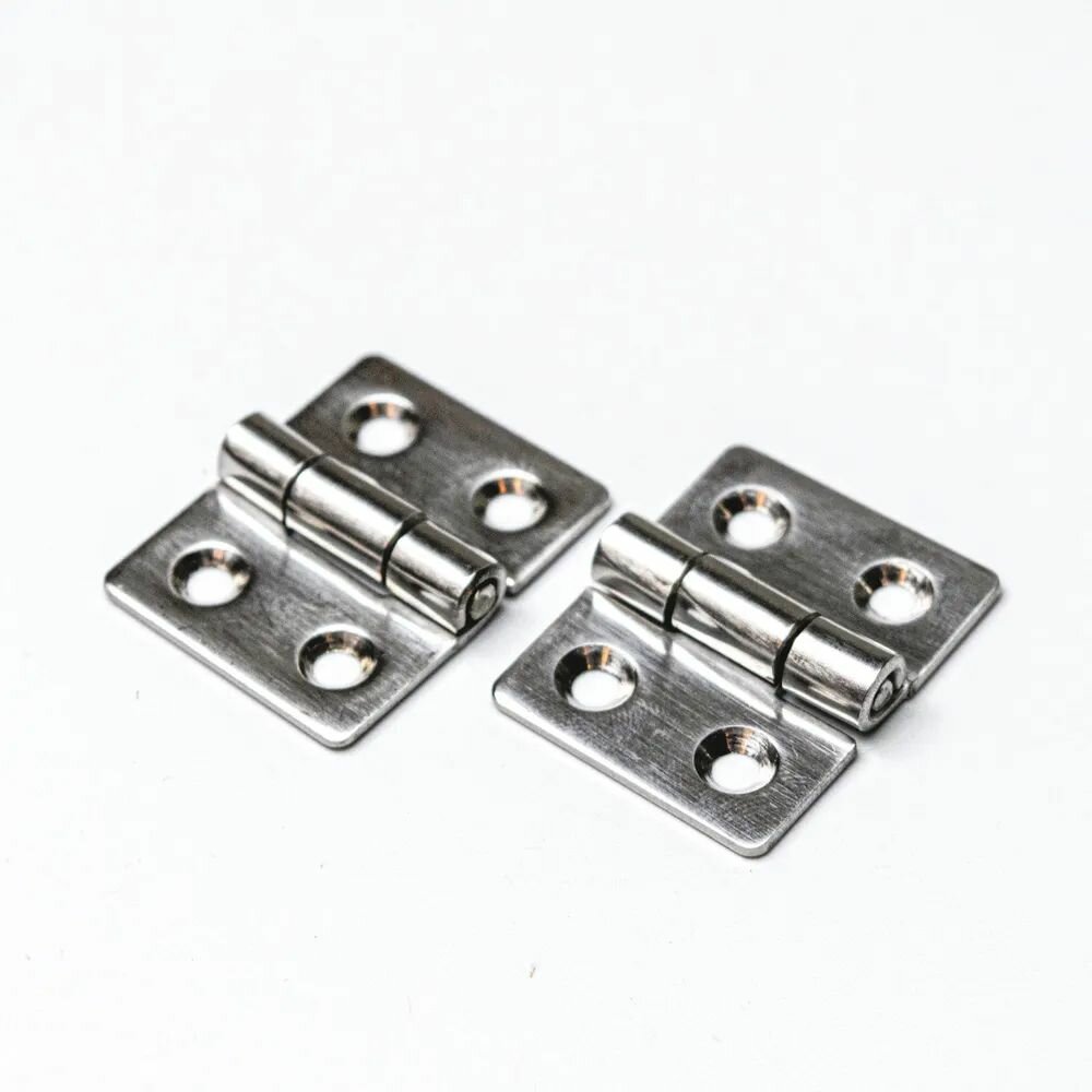 Усиленные накладные петли 32х25 мм, нержавеющая сталь 2 шт. для дверей, шкафов, ящиков и калиток. Не ржавеют, бесшумные, с защитой от провисания.