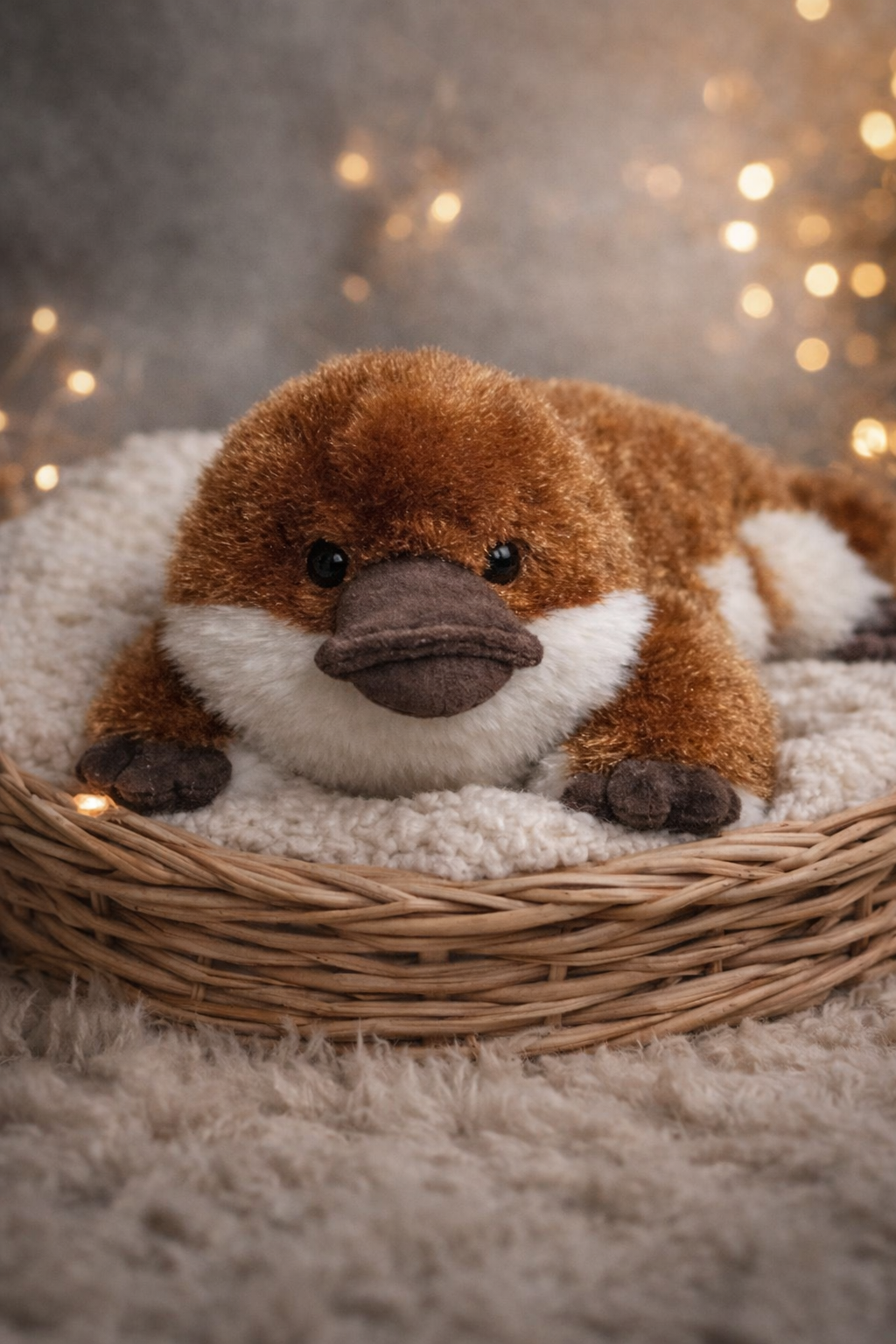 Плюшевый утконос, мягкая игрушка, коричневый, 40см, белое брюшко