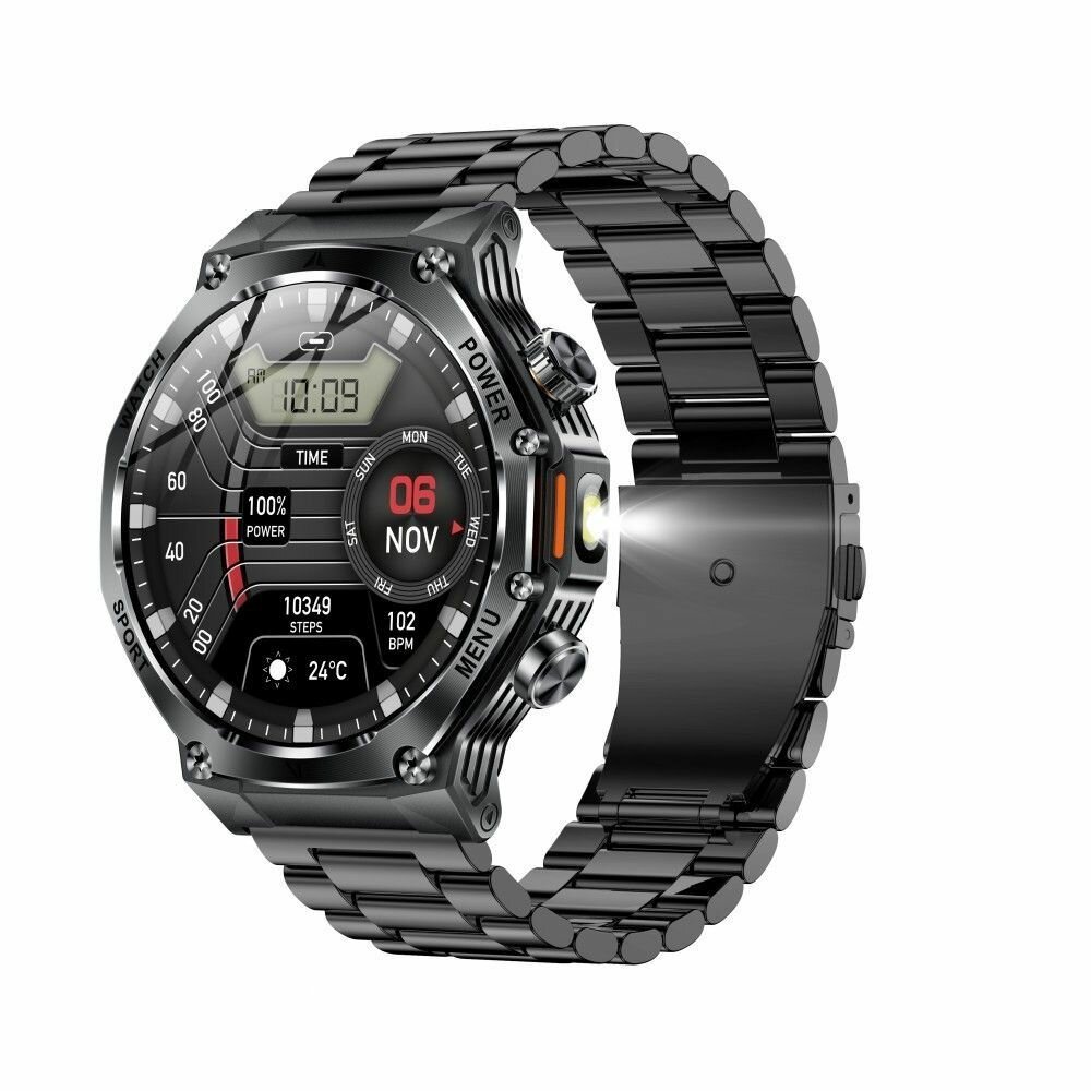SACOSDING Умные часы, 52mm, Черная сталь+1 ремень
