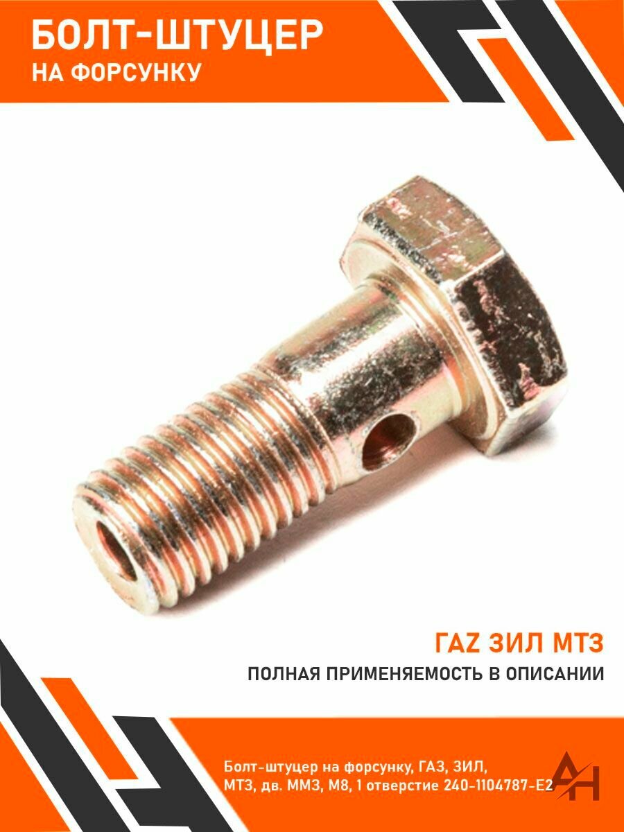 Болт-штуцер на форсунку, ГАZ, ЗИЛ, МТЗ, дв. ММЗ, М8, 1 отверстие