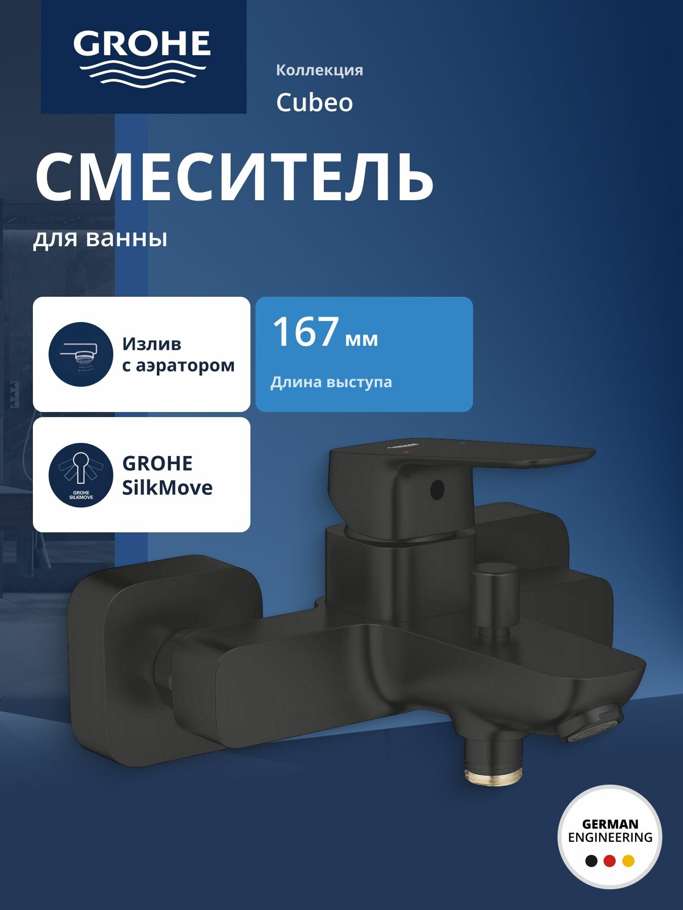 Смеситель для ванны GROHE Cubeo, черный матовый (1018132430)