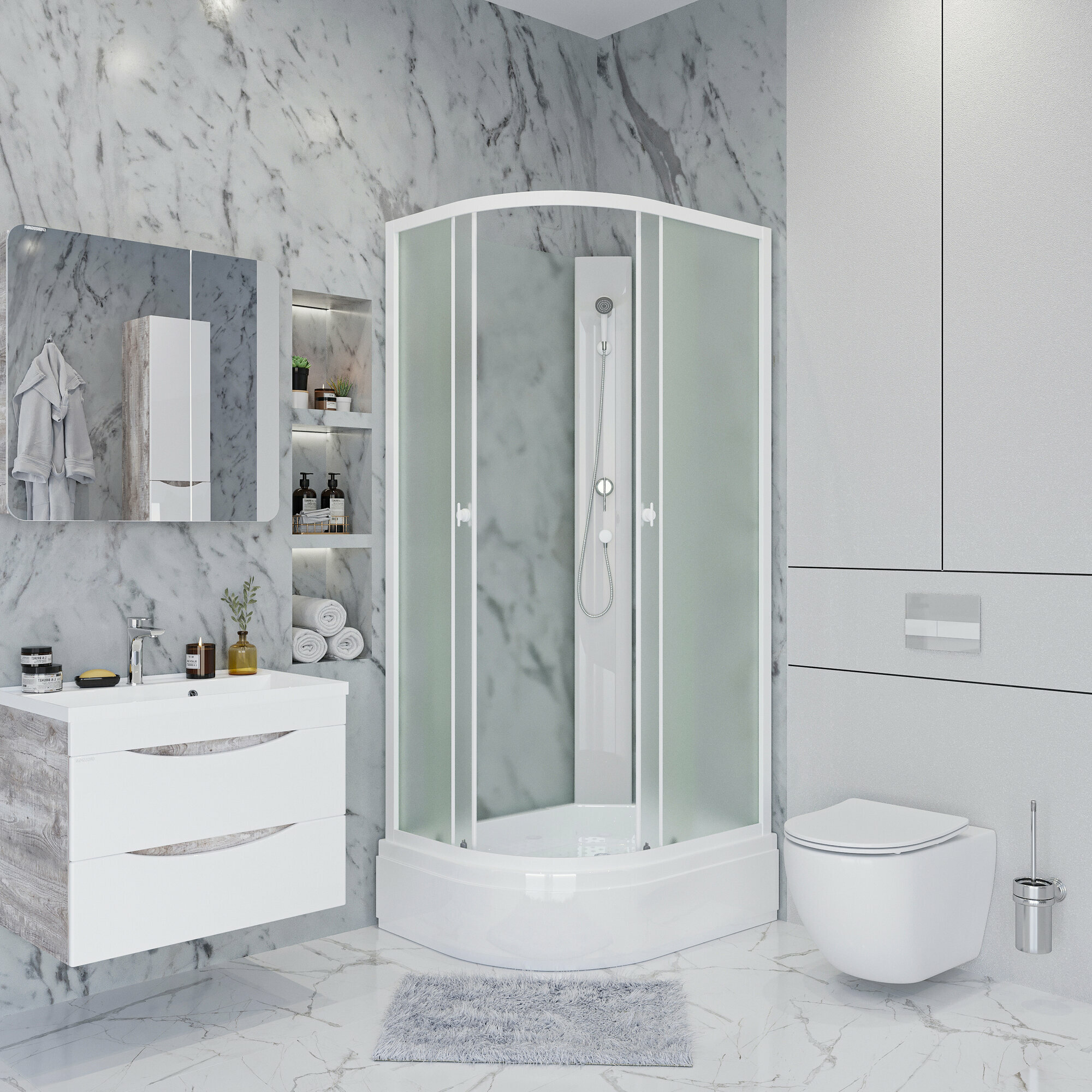 Душевая кабина Niagara угловая, 100/80 с акриловым поддоном и сдвижными дверьми.