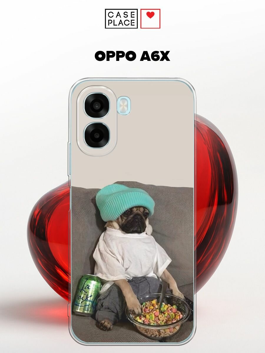 Силиконовый чехол на Oppo A6x / Оппо A6x с принтом Мопс на диване