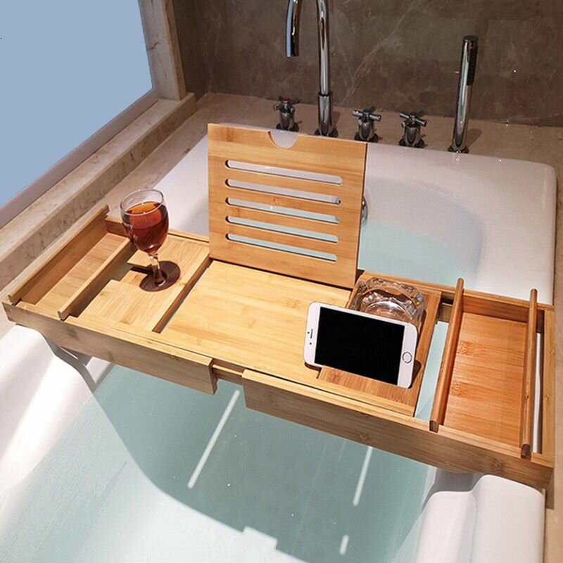 Бамбуковая нескользящая выдвижная полка для ванны, деревянная подставка для хранения в ванной, полка для ванны в ванной комнате.