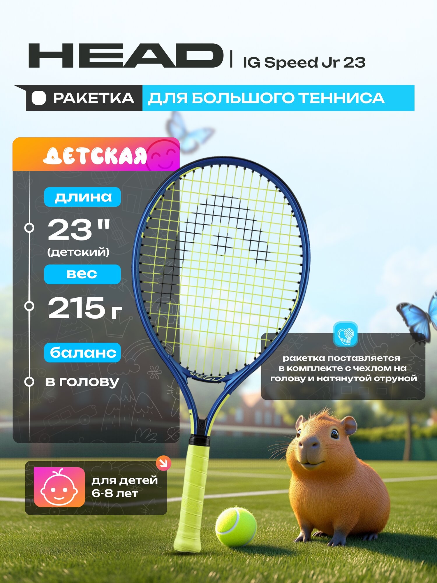 Ракетка для большого тенниса HEAD IG Speed Jr23 Gr06, 230354, детская, 6-8 лет