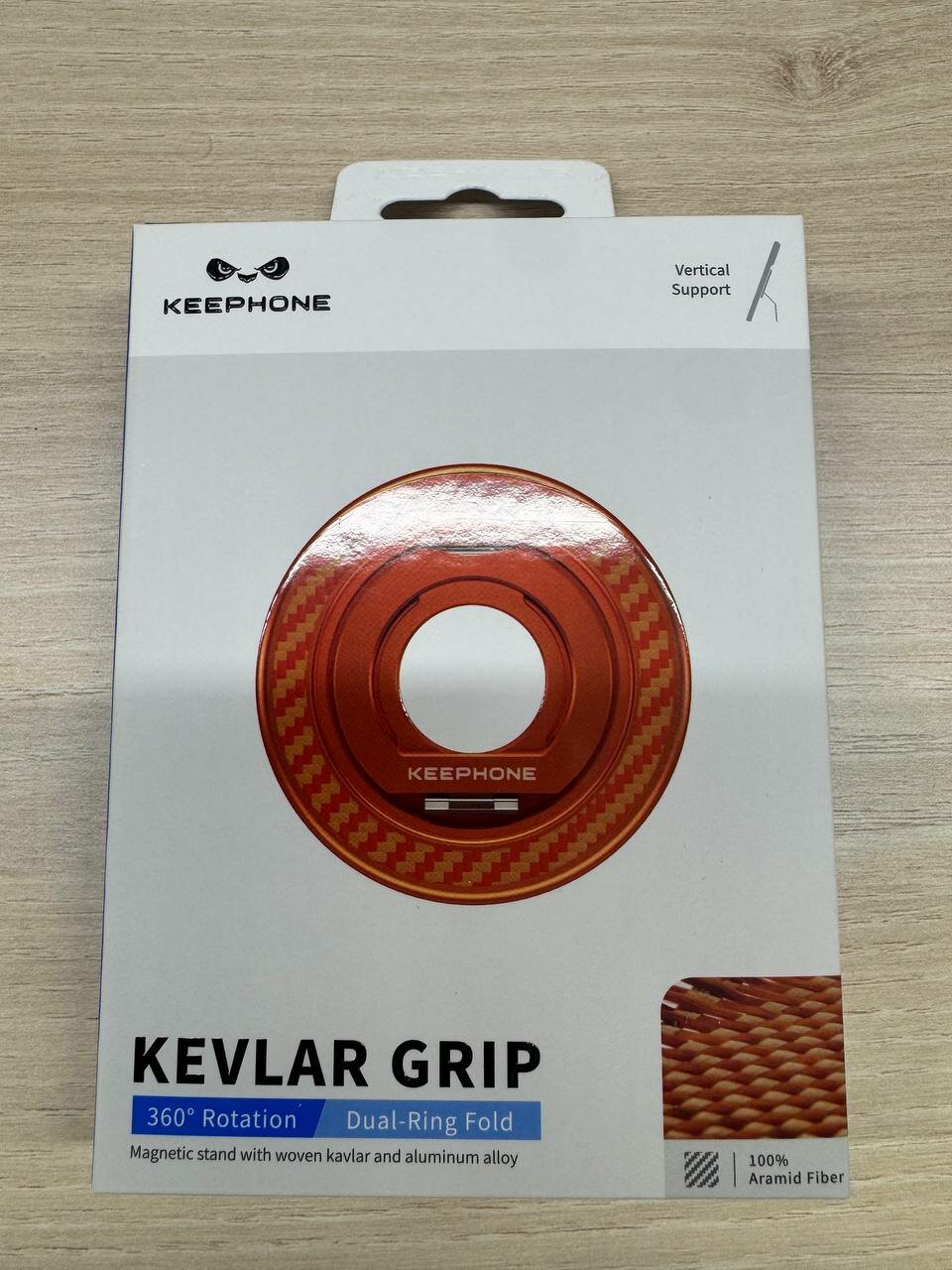 Магнитный держатель KEEPHONE KEVLAR GRIP MAGNETIC DUAL-RING / Попсокет с магсейф KEEPHONE KEVLAR GRIP / Оранжево-красный
